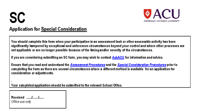 SC Application for Special Consideration - Important Guidelines - Studocu