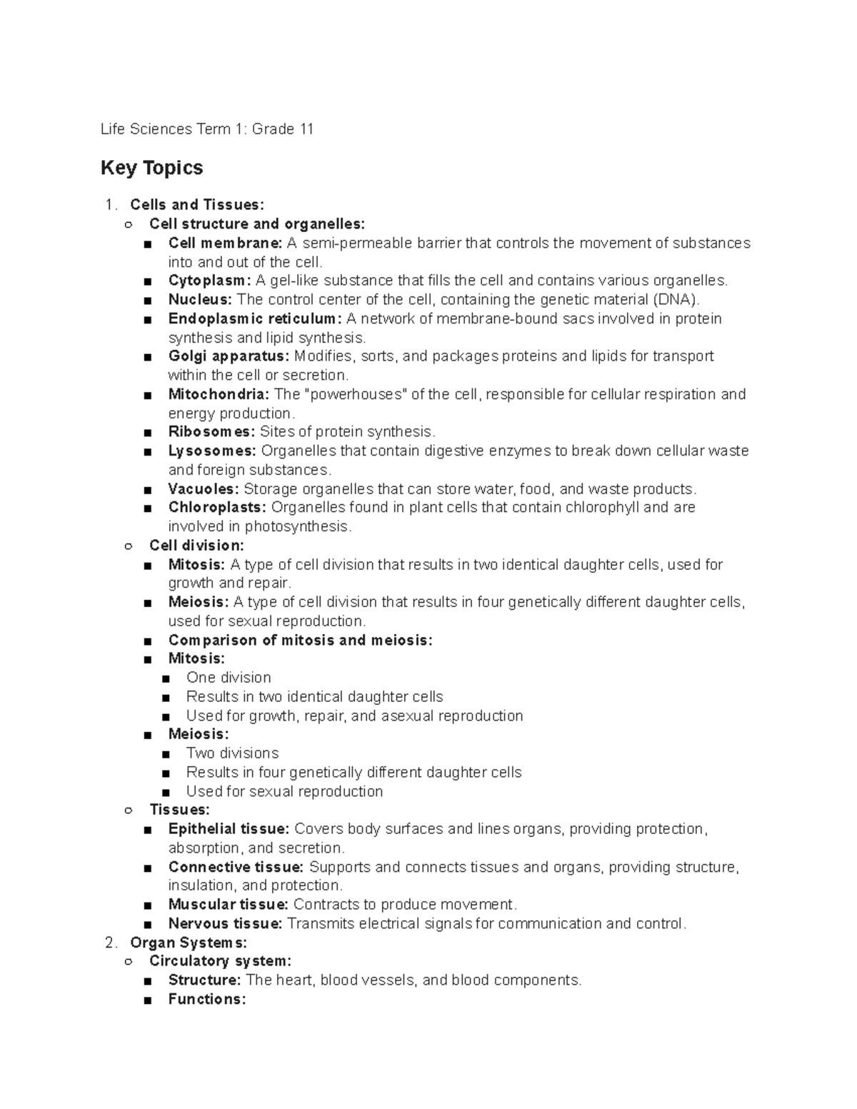 Life Science Term 1 Grade 11: Key Topics and Concepts Overview - Studocu