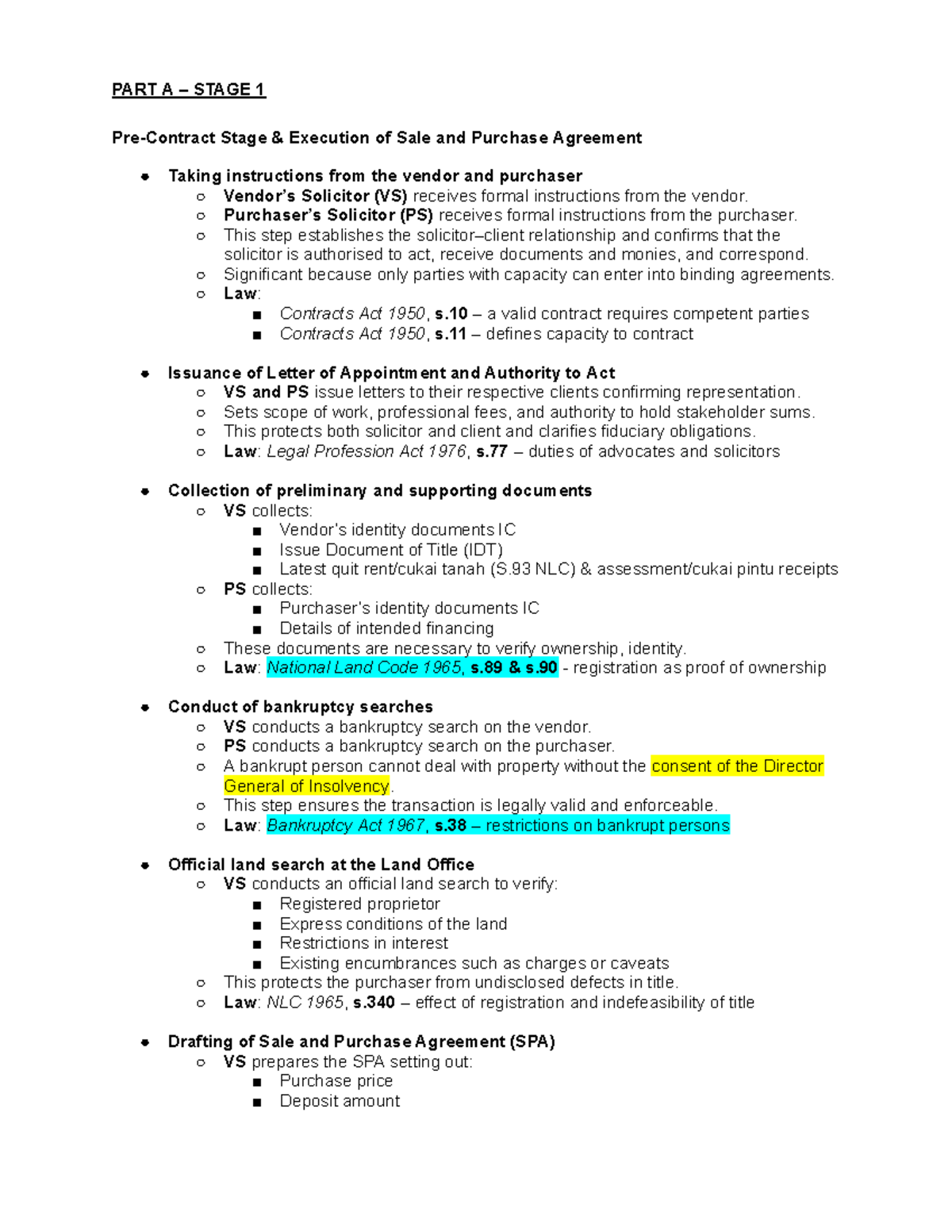 Conveyancing Part A: Sale and Purchase Agreement Execution Notes - Studocu
