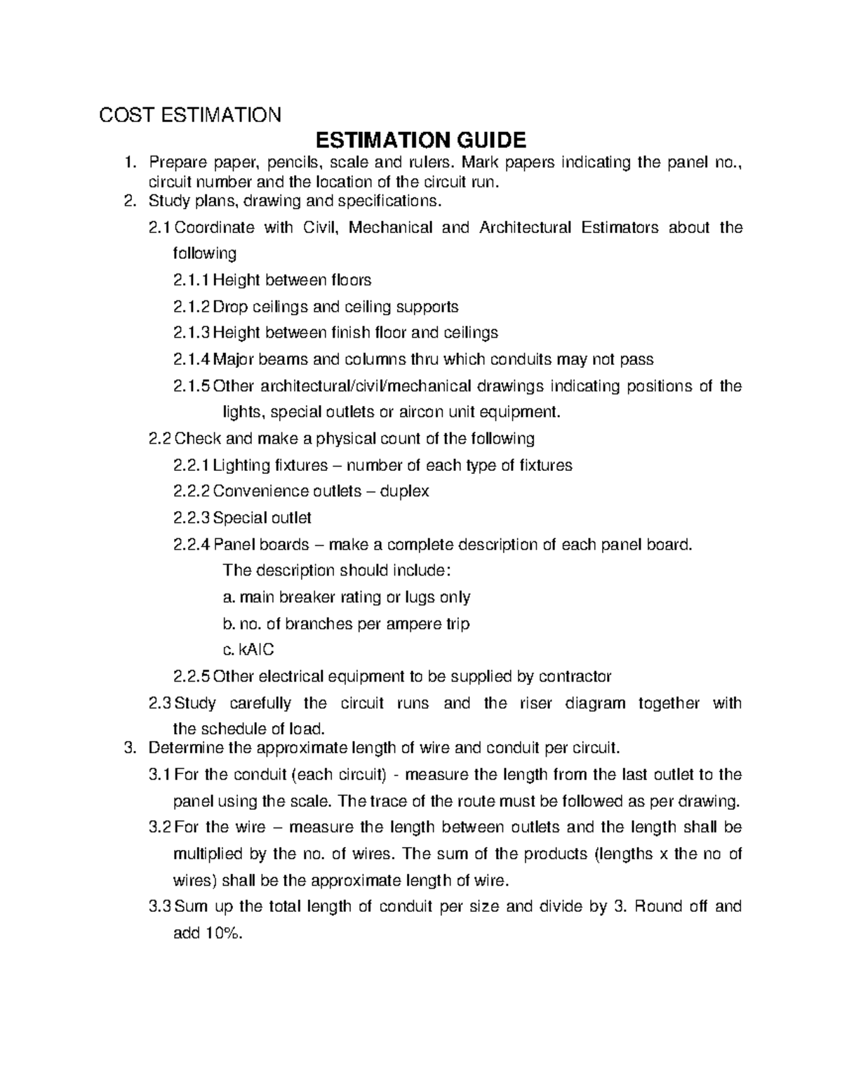 COST Estimation - Kel - COST ESTIMATION ESTIMATION GUIDE 1. Prepare ...