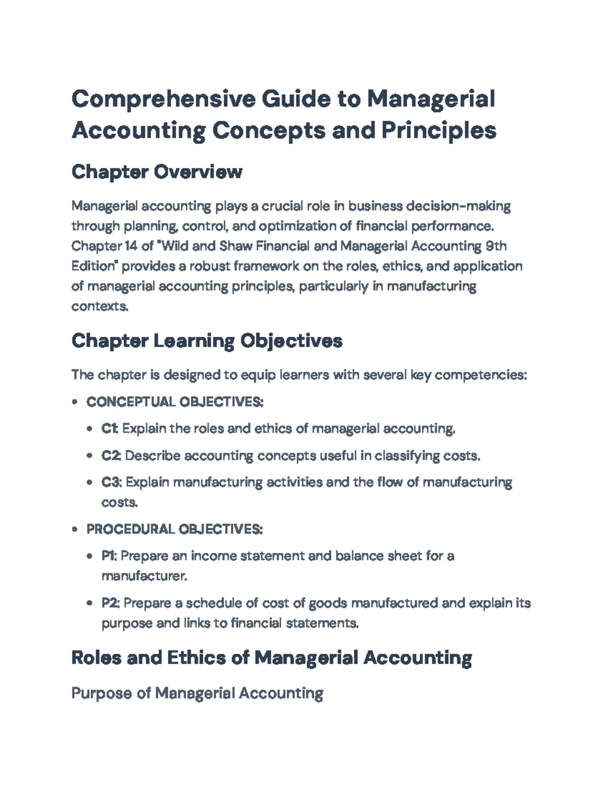 Managerial Accounting Principles: Chapter Overview - Wild & Shaw 9th Ed ...