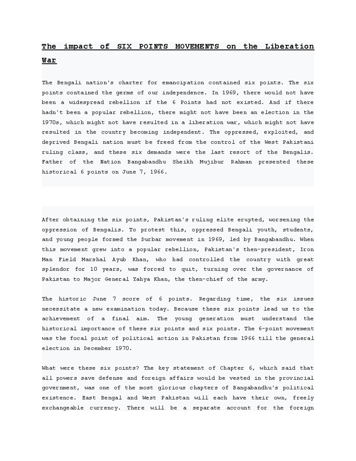 The Historical Significance of the 6 Points Movement in Liberation War ...