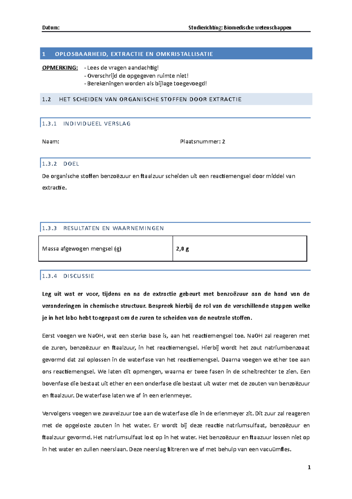 Experiment 1 - individueel deel van het 1ste practicum - 1 ...