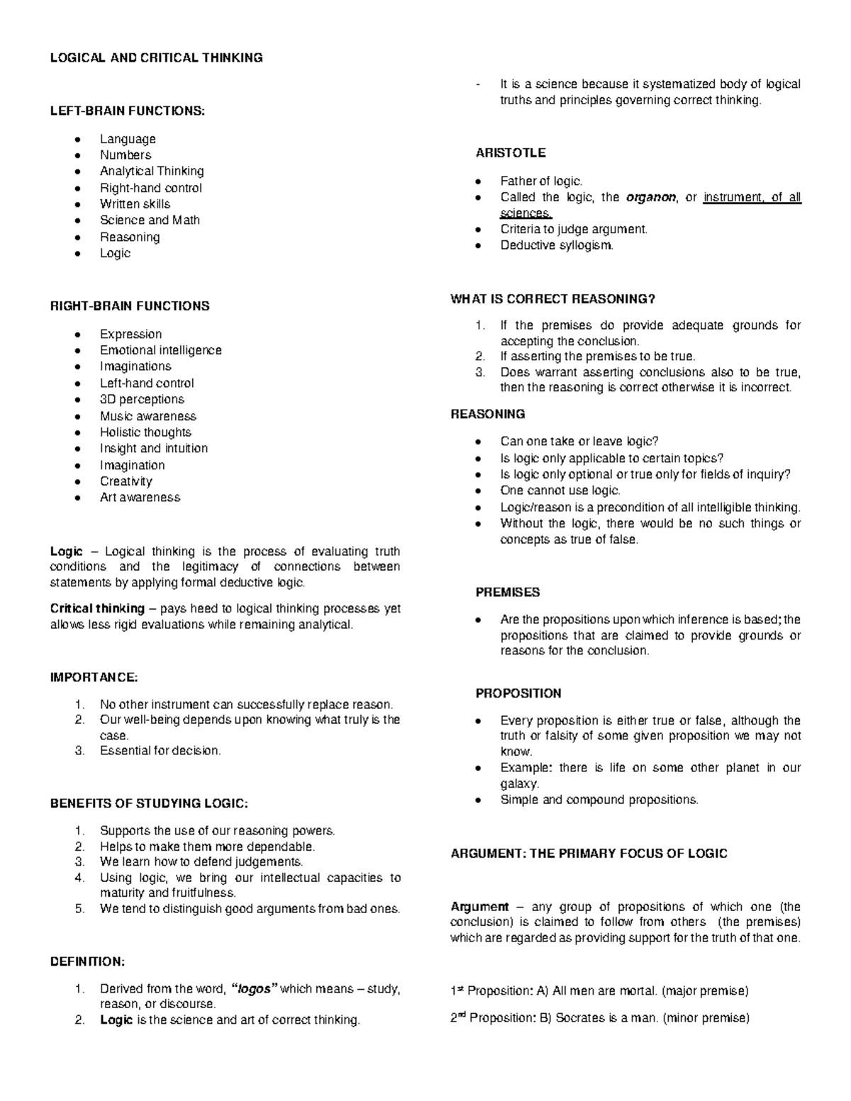 Prelim - Logic LEC: Understanding Logical and Critical Thinking ...