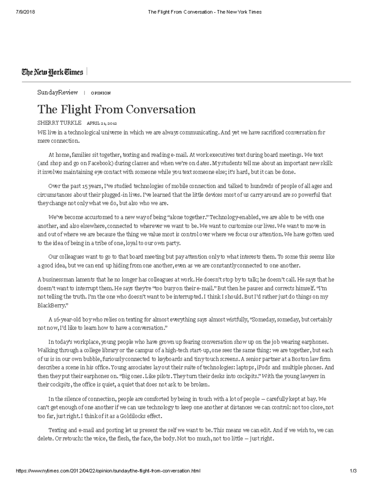 COM 101: The Flight From Conversation - Tech's Impact on Communication ...