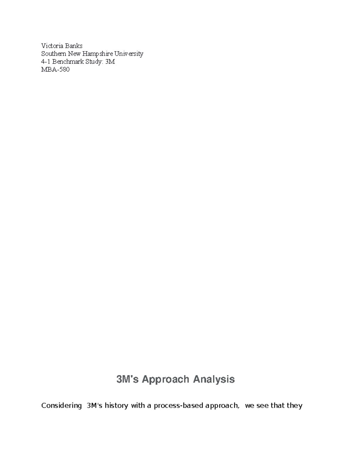 MBA 580 Module 4 - 1 Benchmark Study: Innovation Analysis of 3M - Studocu