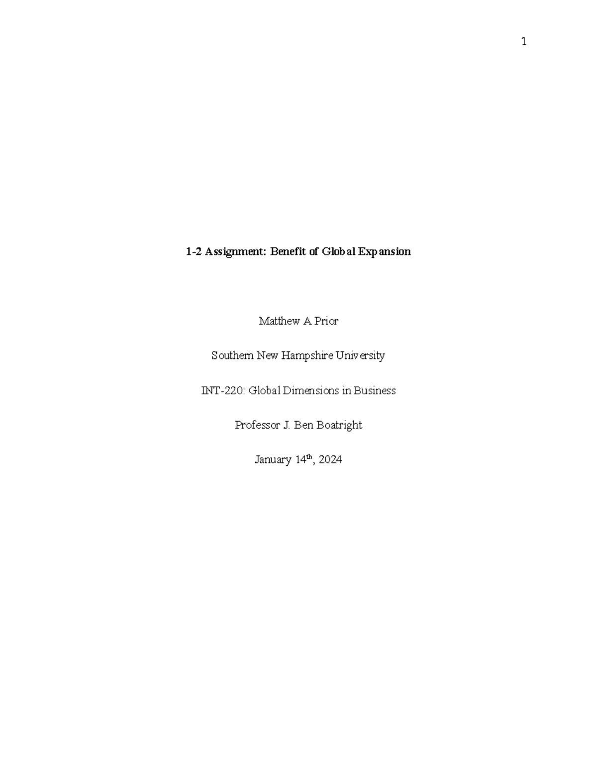 INT-220 Module 1 Assignment: Benefits of Global Expansion - Studocu