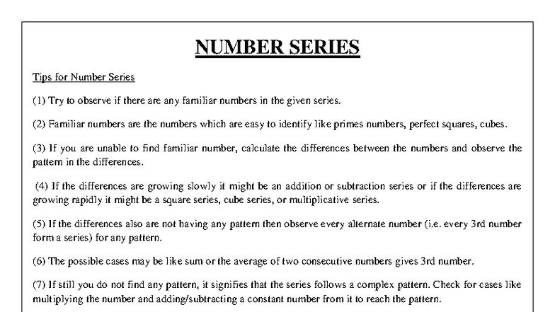 NUMBER SERIES Tips and Practice Questions for Coding Decoding - Studocu