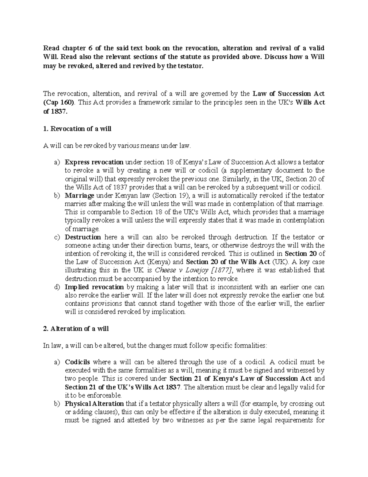 Law Unit 5: Revocation, Alteration & Revival of Wills Analysis - Studocu