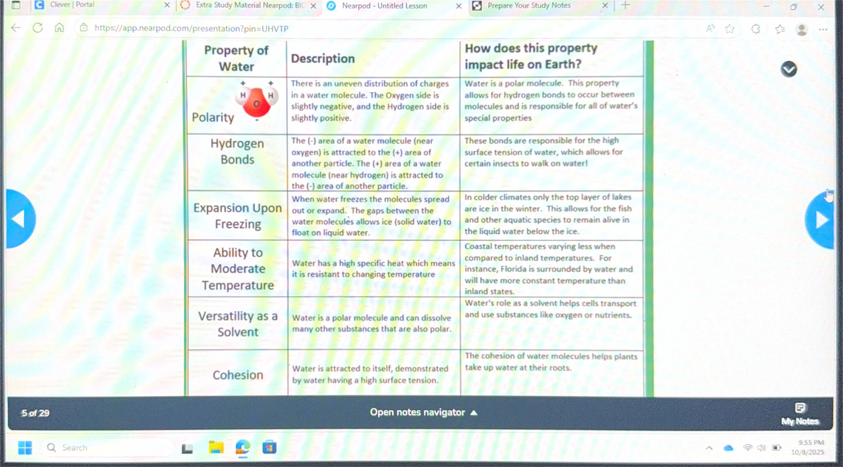 Extra Study Material: Understanding Water Properties & Cell Structures ...