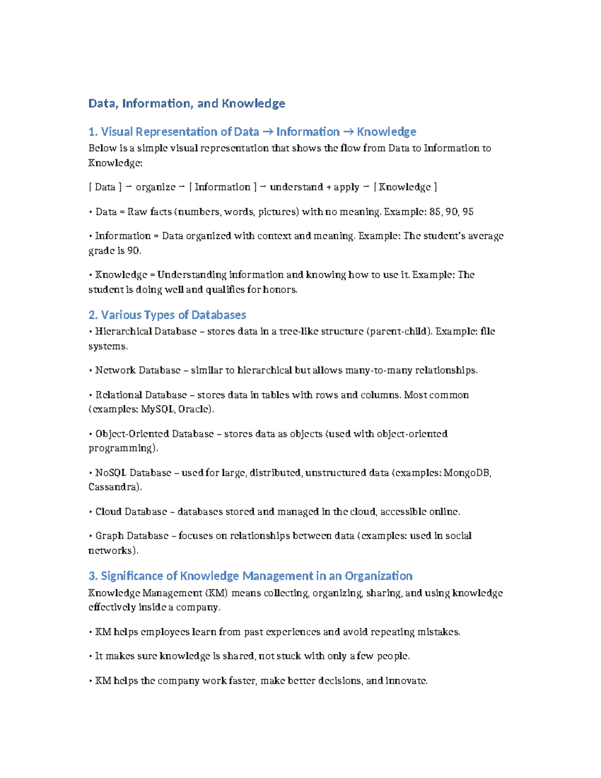 Data, Information, and Knowledge: Visual Representation and Types - Studocu