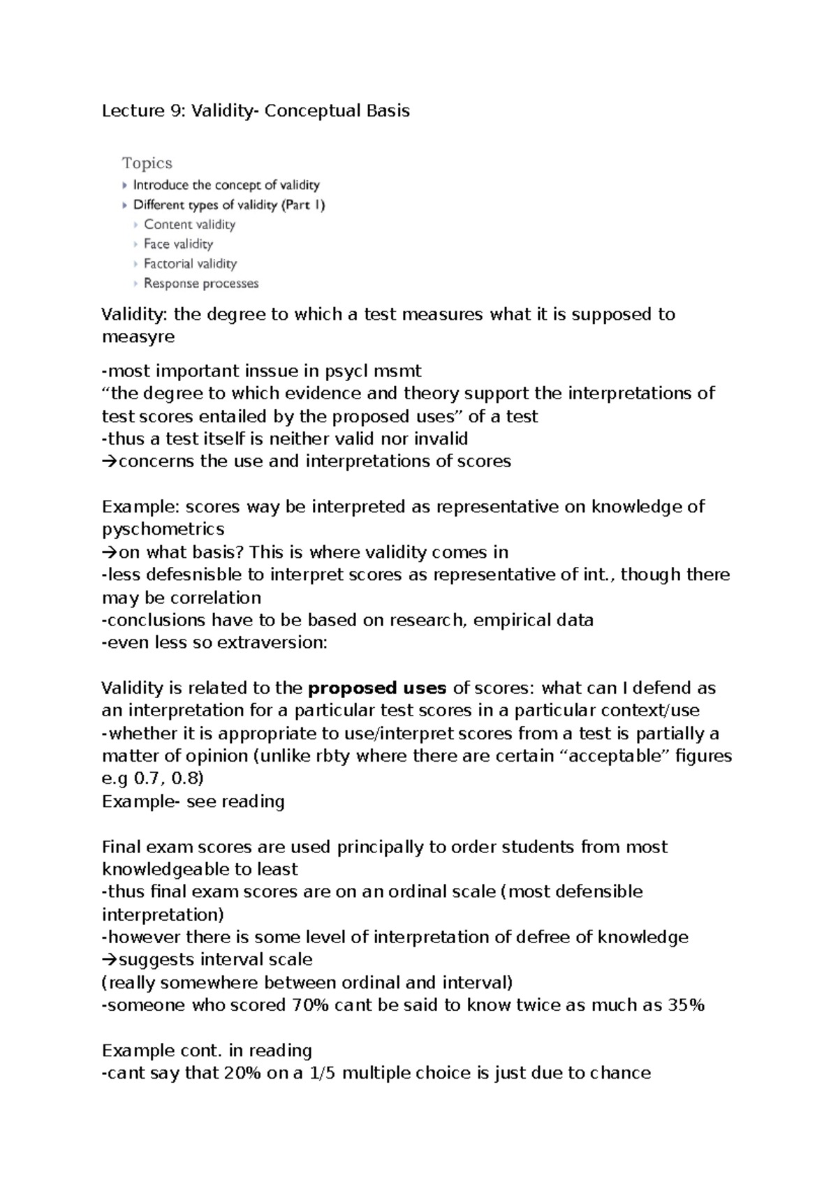 3302 weeks 5-8 notes - Lecture 9: Validity- Conceptual Basis Validity ...