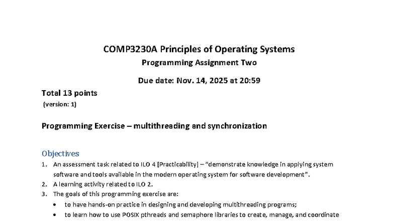 COMP3230A Programming Assignment 2: Multithreading & Jacobi Method ...