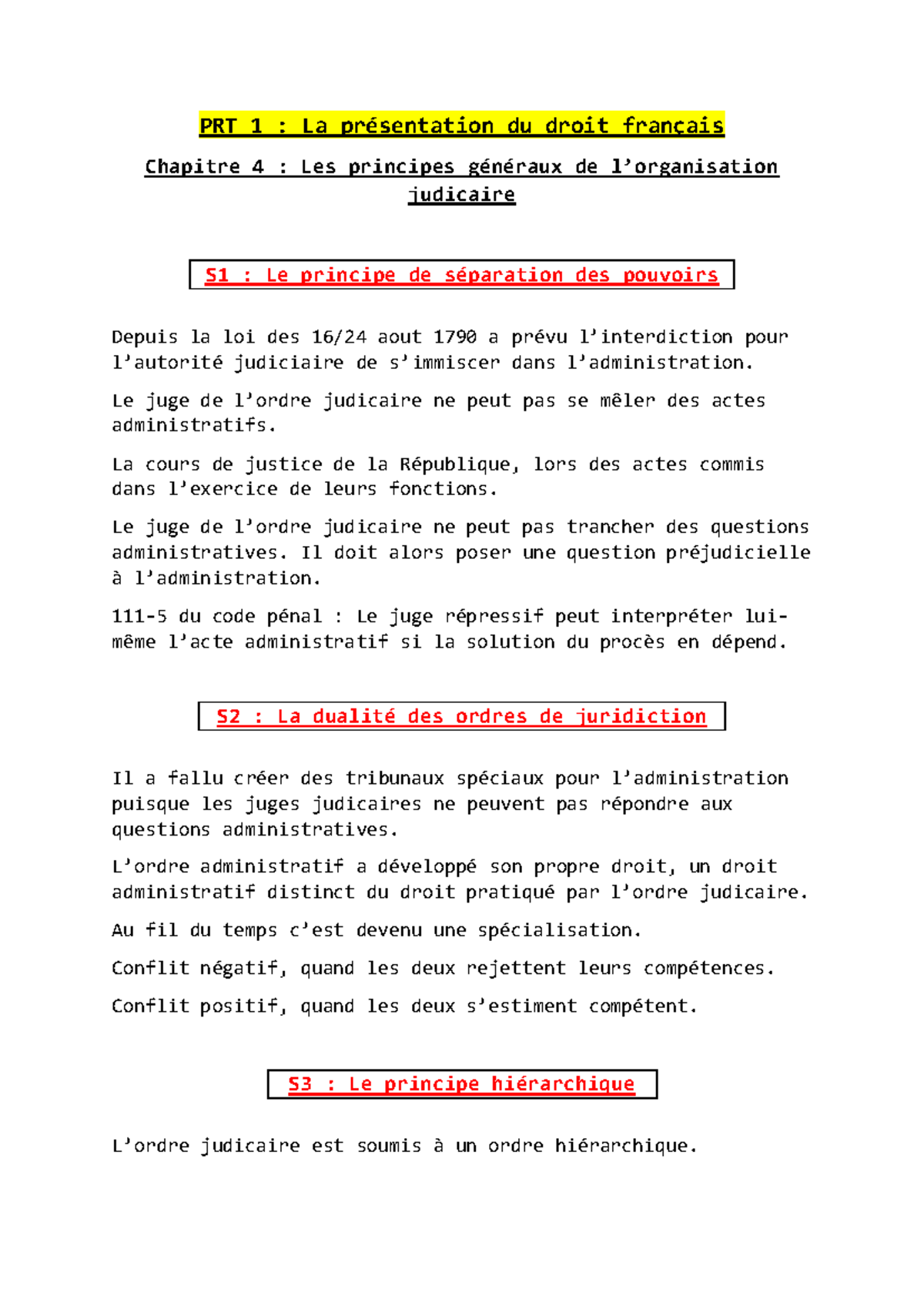 PRT1 Chapitre 4 - Cours CM. - PRT 1 : La présentation du droit français ...