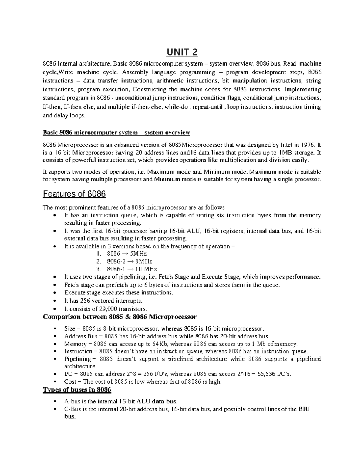Unit 2: 8086 Microprocessor Architecture & Assembly Programming - Studocu
