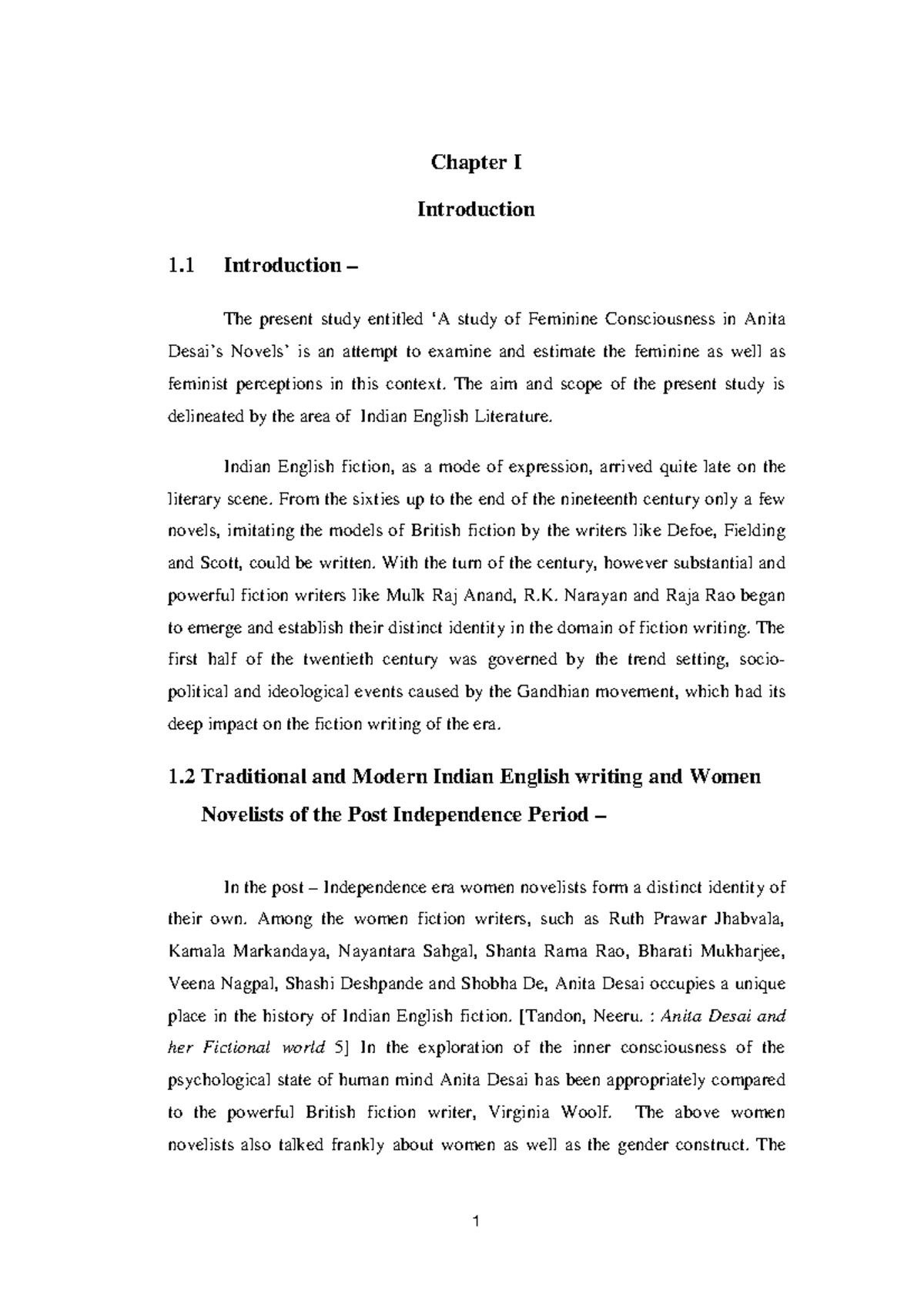 Feminine Consciousness in Anita Desai’s Novels: A Study (ENG 05) - Studocu