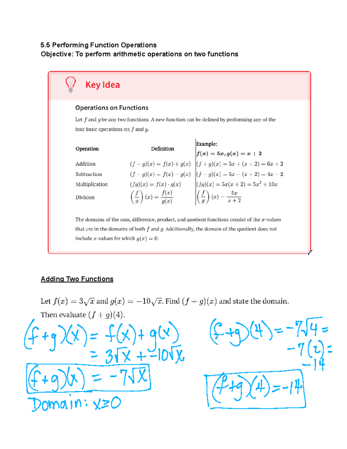 5.5 guidednotes filled in - 5 Performing Function Operations Objective ...