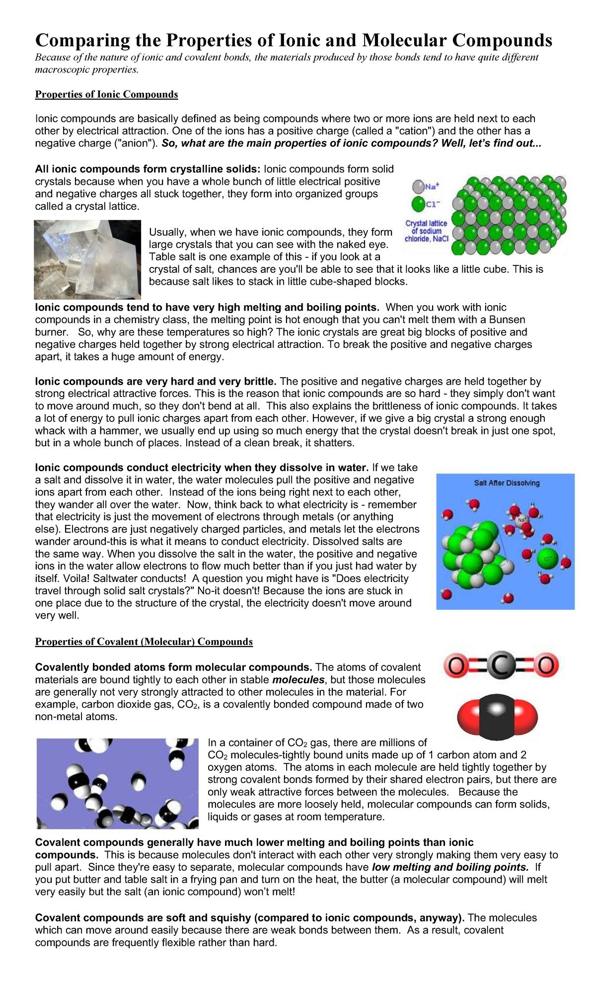 Comparing Ionic and Molecular Compounds: Properties Analysis - Studocu