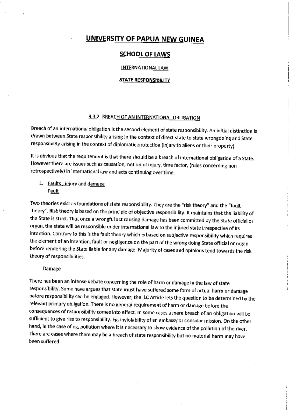 International Law: State Responsibility & Breach of Obligation - Studocu