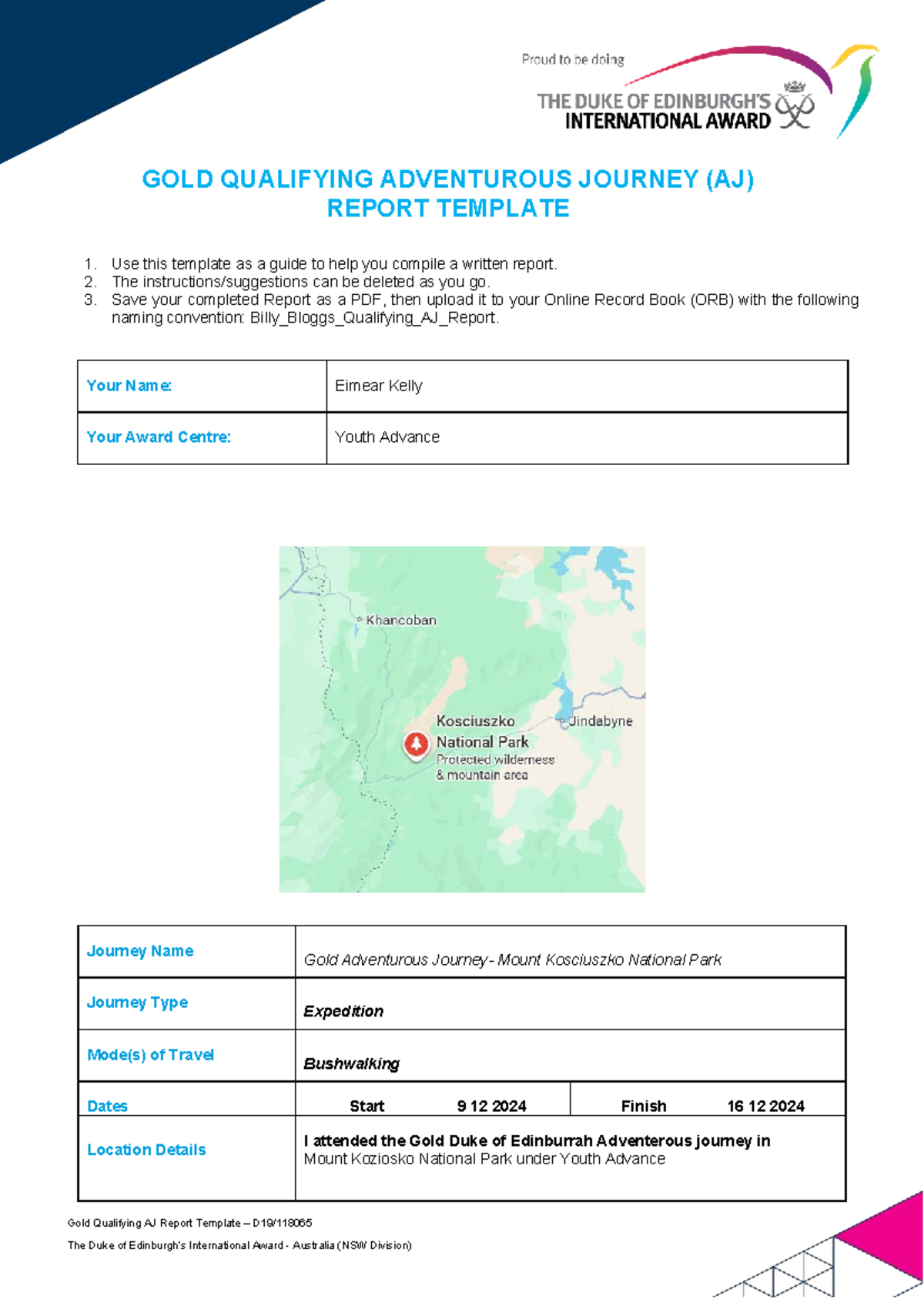 Gold Qualifying Adventurous Journey Report (AJ) Template - Studocu