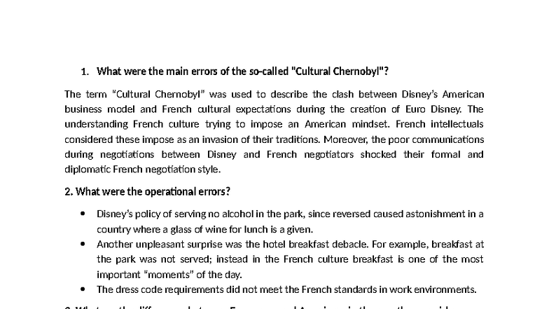 Disney Case Study: Cultural Missteps and Operational Errors - Studocu