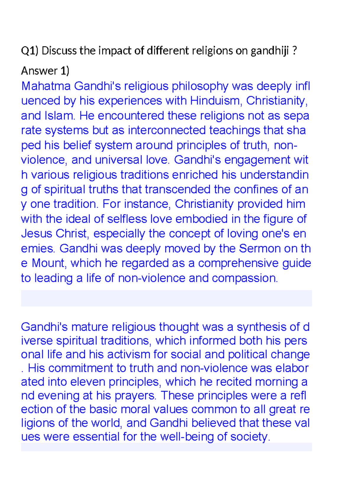 Mahatma Gandhi: The Influence of Religions on His Philosophy - Studocu