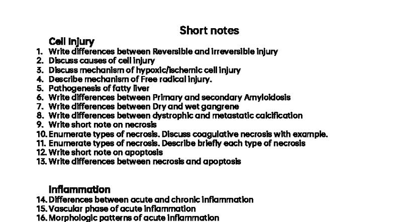 Pathology Questions - Short Notes & Key Concepts (Path 101) - Studocu