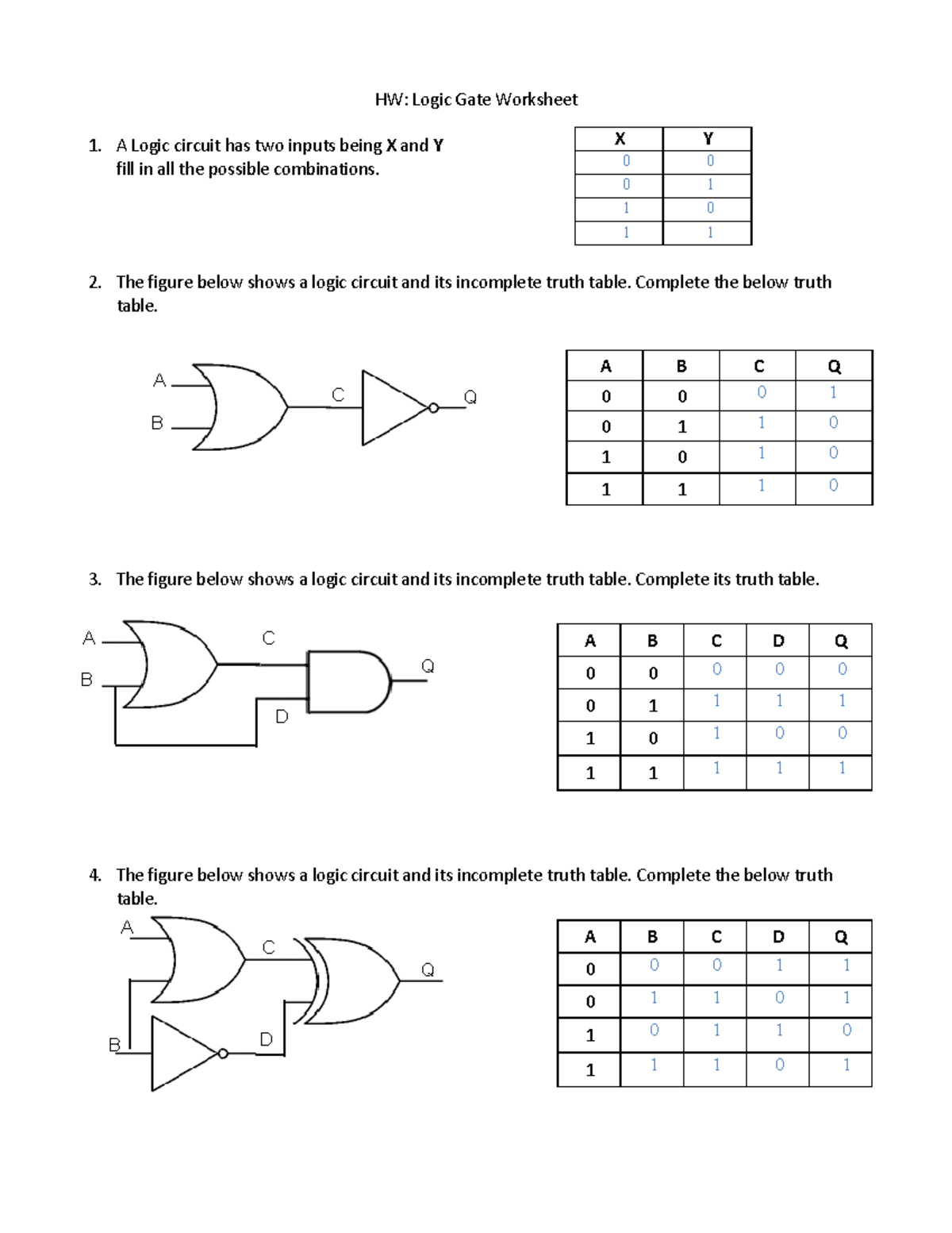 Worksheet-on-logic-gates-answers compress - A C B Q D A B C D Q 0 0 0 0 ...