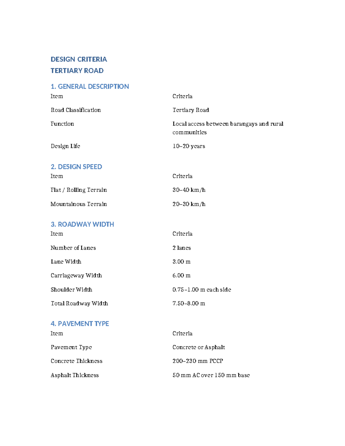 DPWH Tertiary Road Design Criteria: Key Specifications and Standards ...