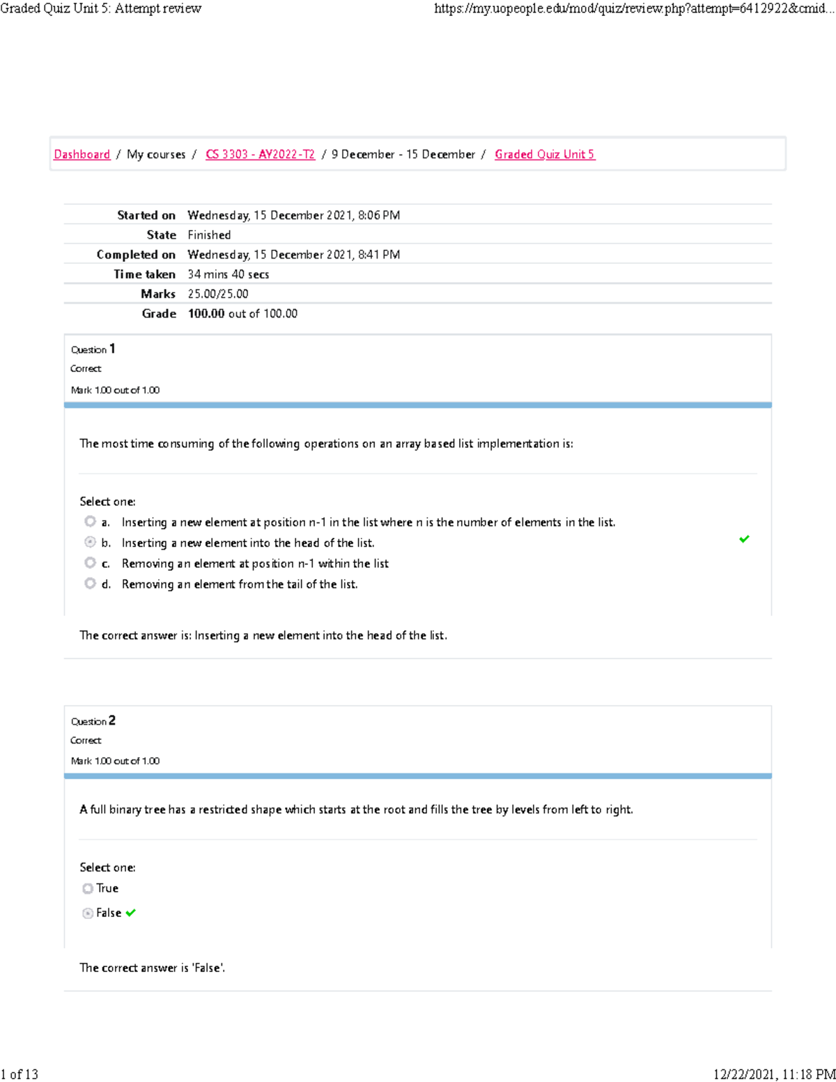CS 3303 - Graded Quiz 5 Results and Analysis - Studocu