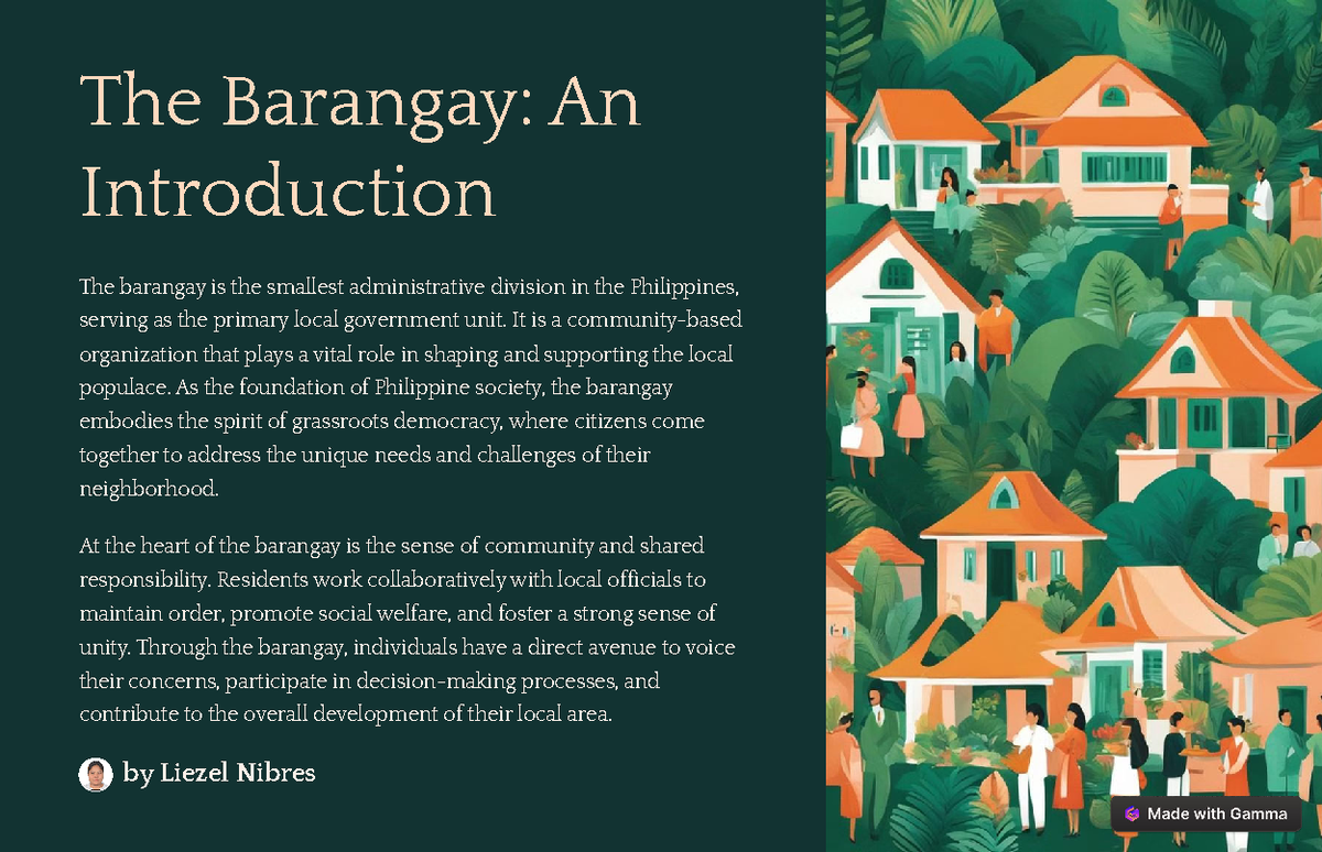 Introduction to the Barangay: Governance and Community Roles - Studocu