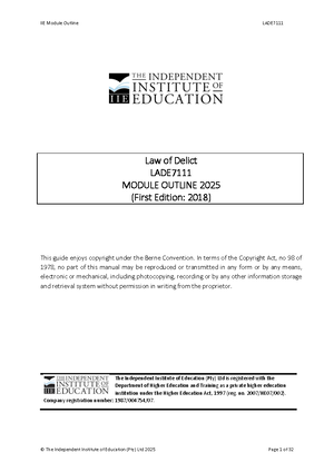 LAW 101: Key Principles and Elements of Delict in South Africa Summary ...