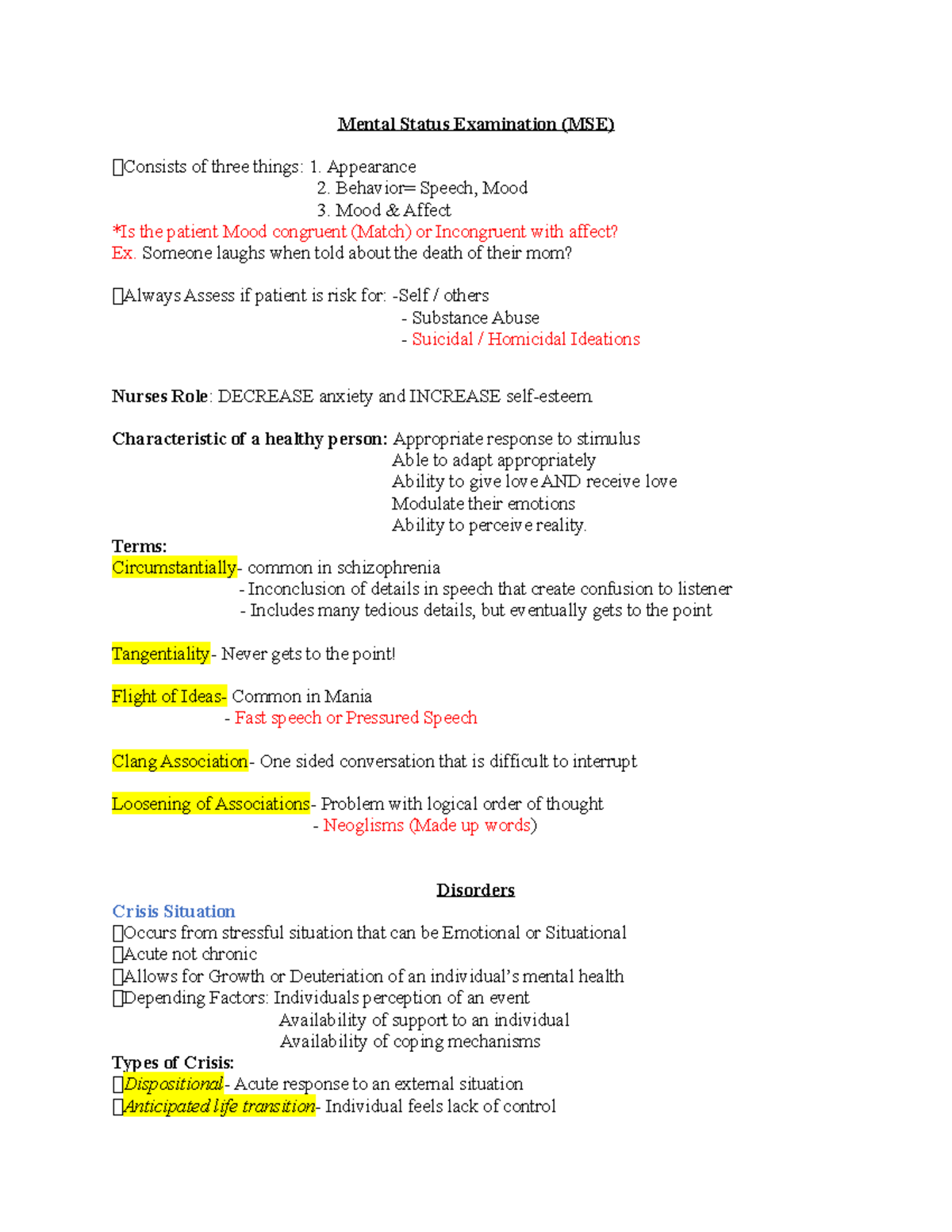 Psych exam #2 - Mental Status Examination (MSE) 🠀Consists of three ...