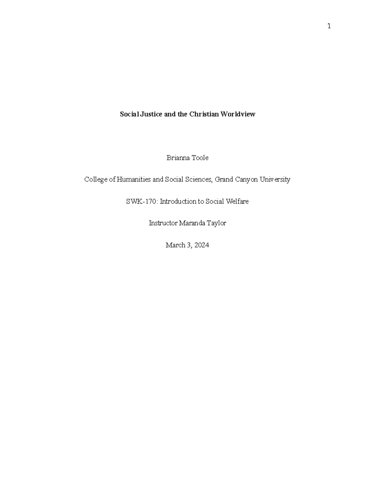 SWK-170: Social Justice in the Context of Christian Worldview - Studocu
