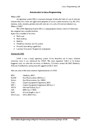 R23 II-II OS Lab Manual - os lab maual - OPERATING SYSTEMS Introduction to UNIX and OS - Studocu