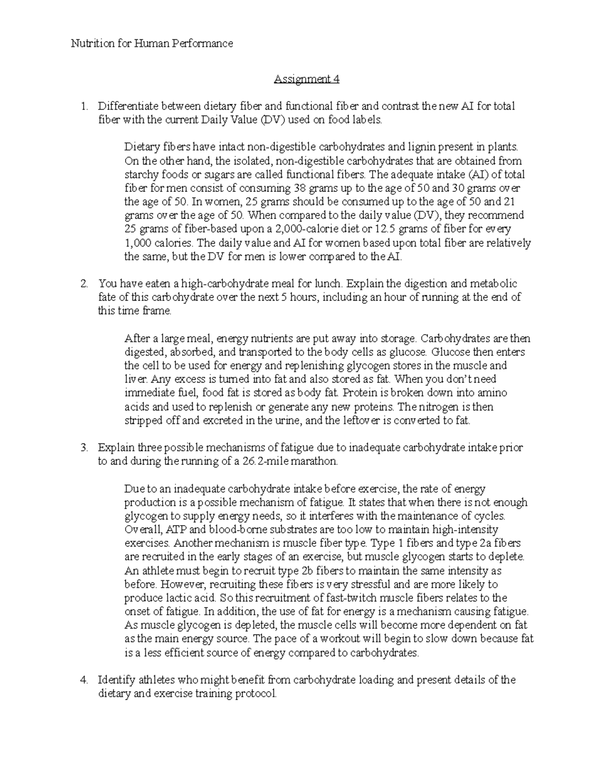 Assignment 4 (Nutrition) - Nutrition for Human Performance Assignment 4 Differentiate between ...
