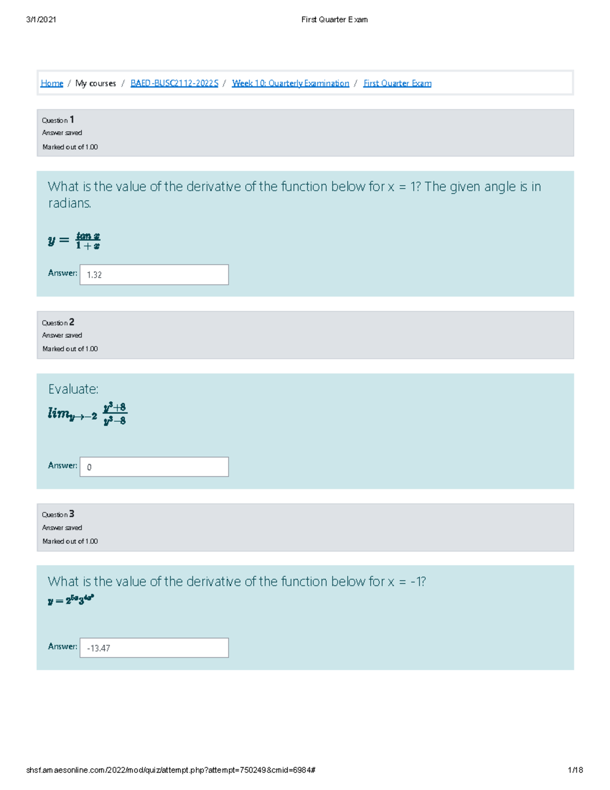 BUSC2112 Basic Calculus 1st Quarter Exam Review Notes - Studocu