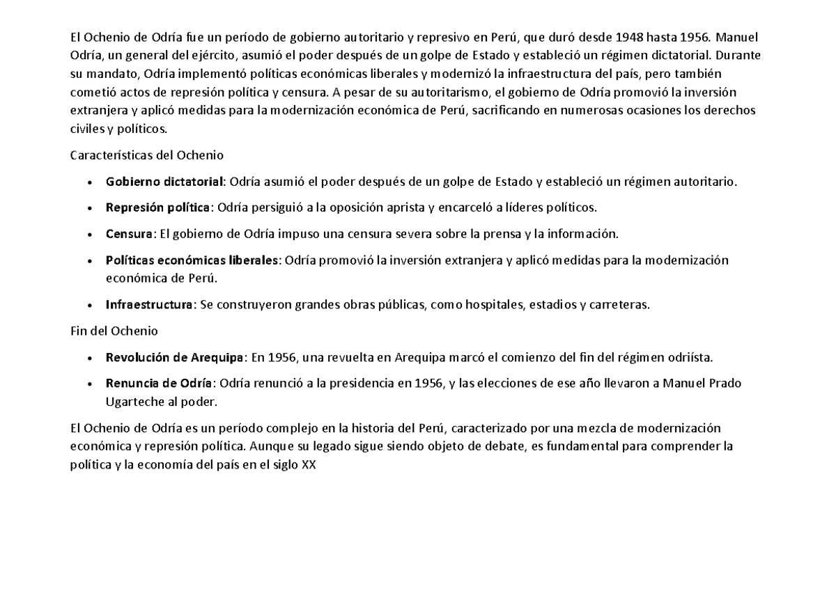 Análisis del Ochenio de Odría (1948-1956): Economía y Represión en Perú ...