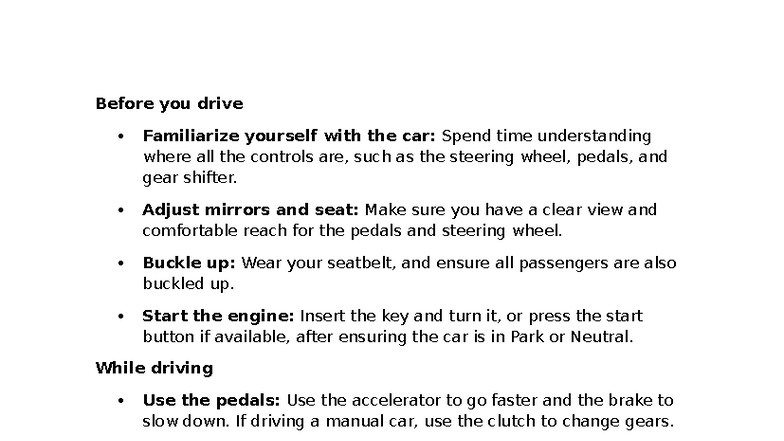 Driving Basics: Understanding Controls and Safety (23ebf) - Studocu