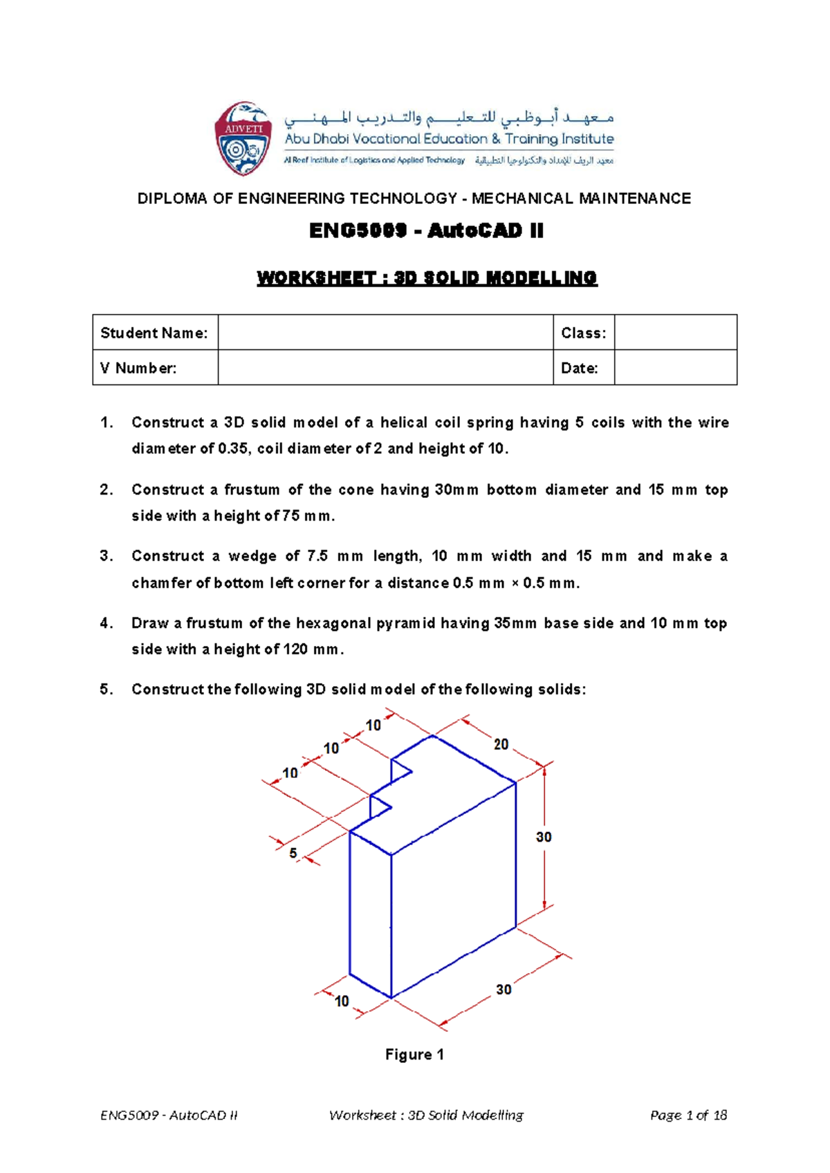 ENG5009 AutoCAD II Worksheet: 3D Solid Modelling Exercises - Studocu