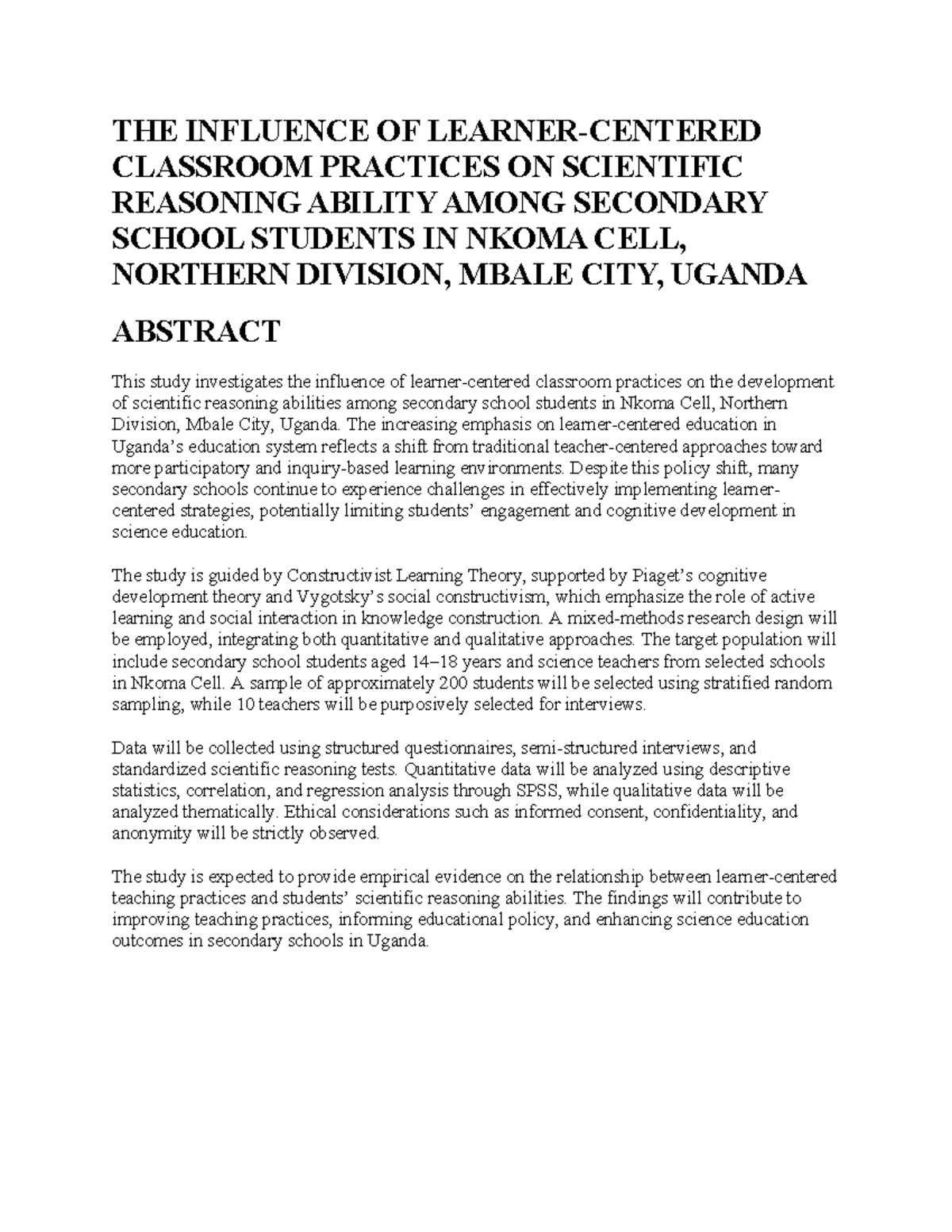 Influence of Classroom Practices on Scientific Reasoning Ability (EDU ...