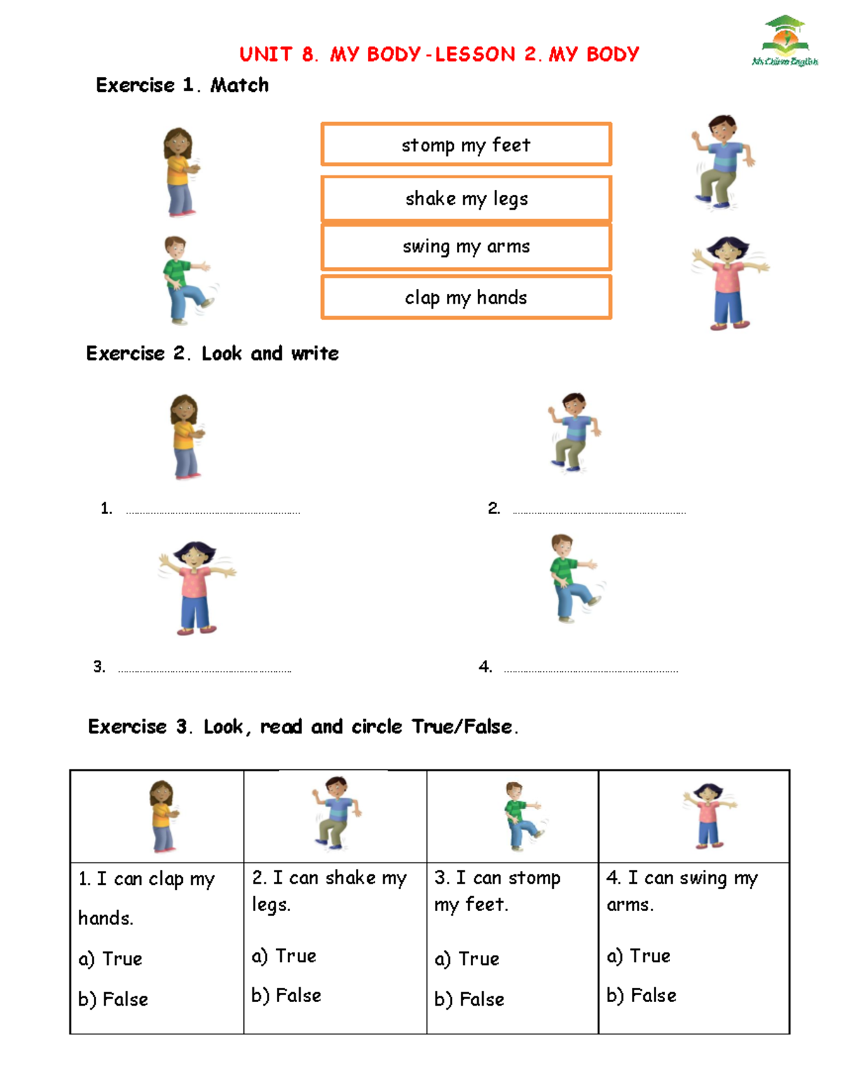 UNIT 8 - Lesson 2 - My Body Activities for UP Starter - Studocu