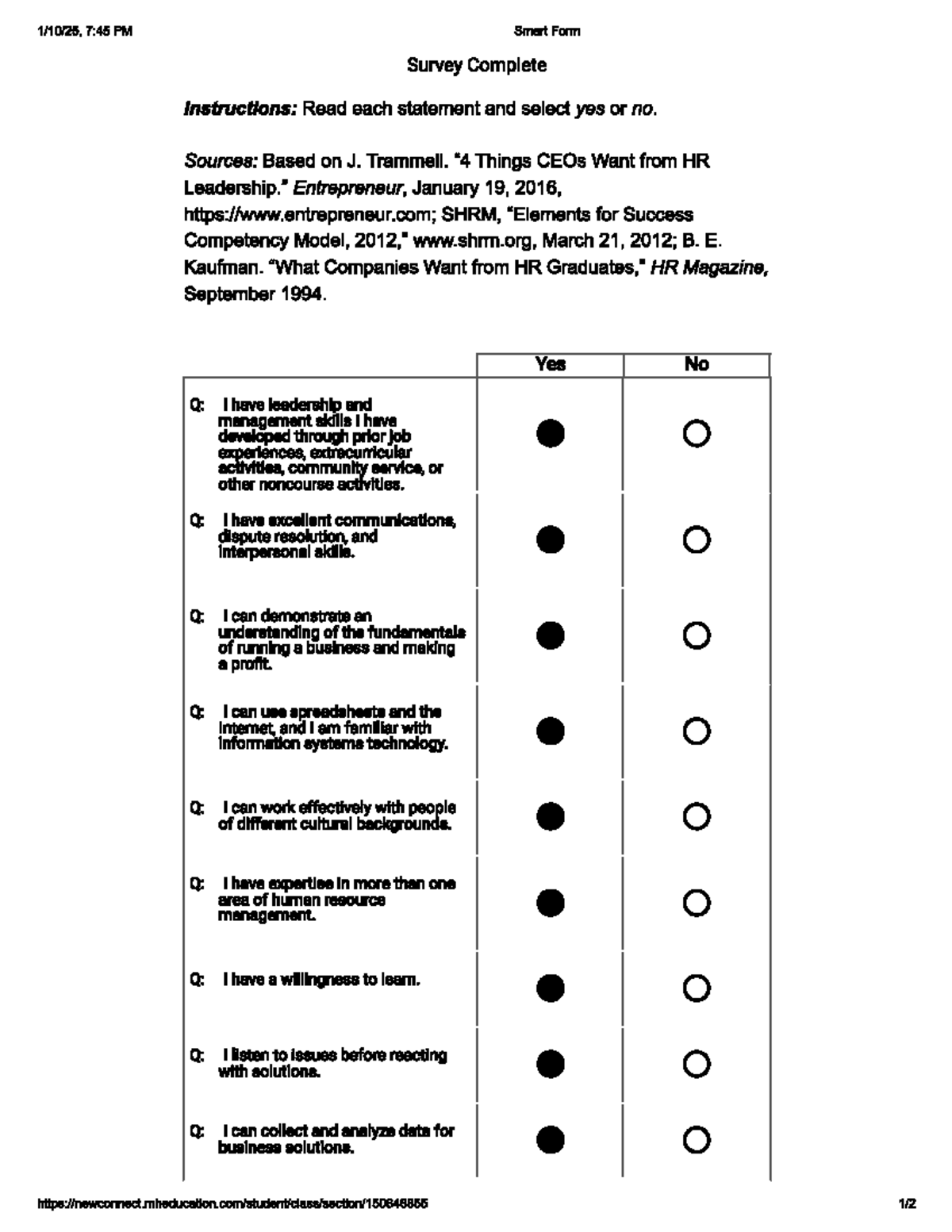 Self Assessment - 7:45 PM Smart Form Survey Complete Instructions: Read ...