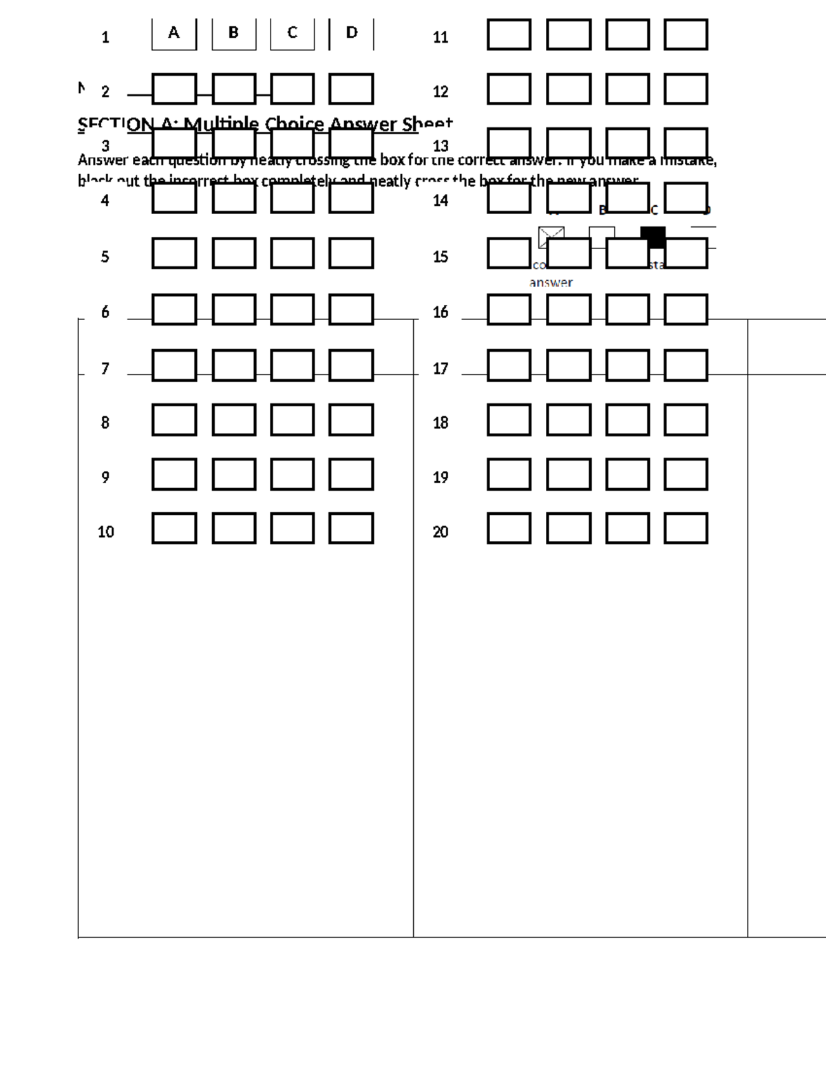 Multiple choice answer sheet - Name_____________________ SECTION A ...