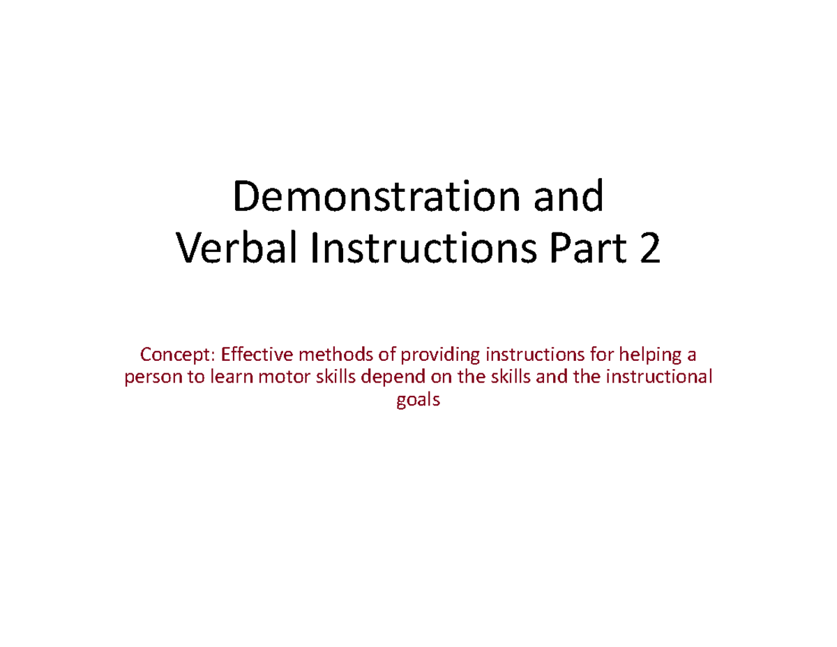Understanding Motor Skill Learning: Demonstration & Verbal Instructions ...