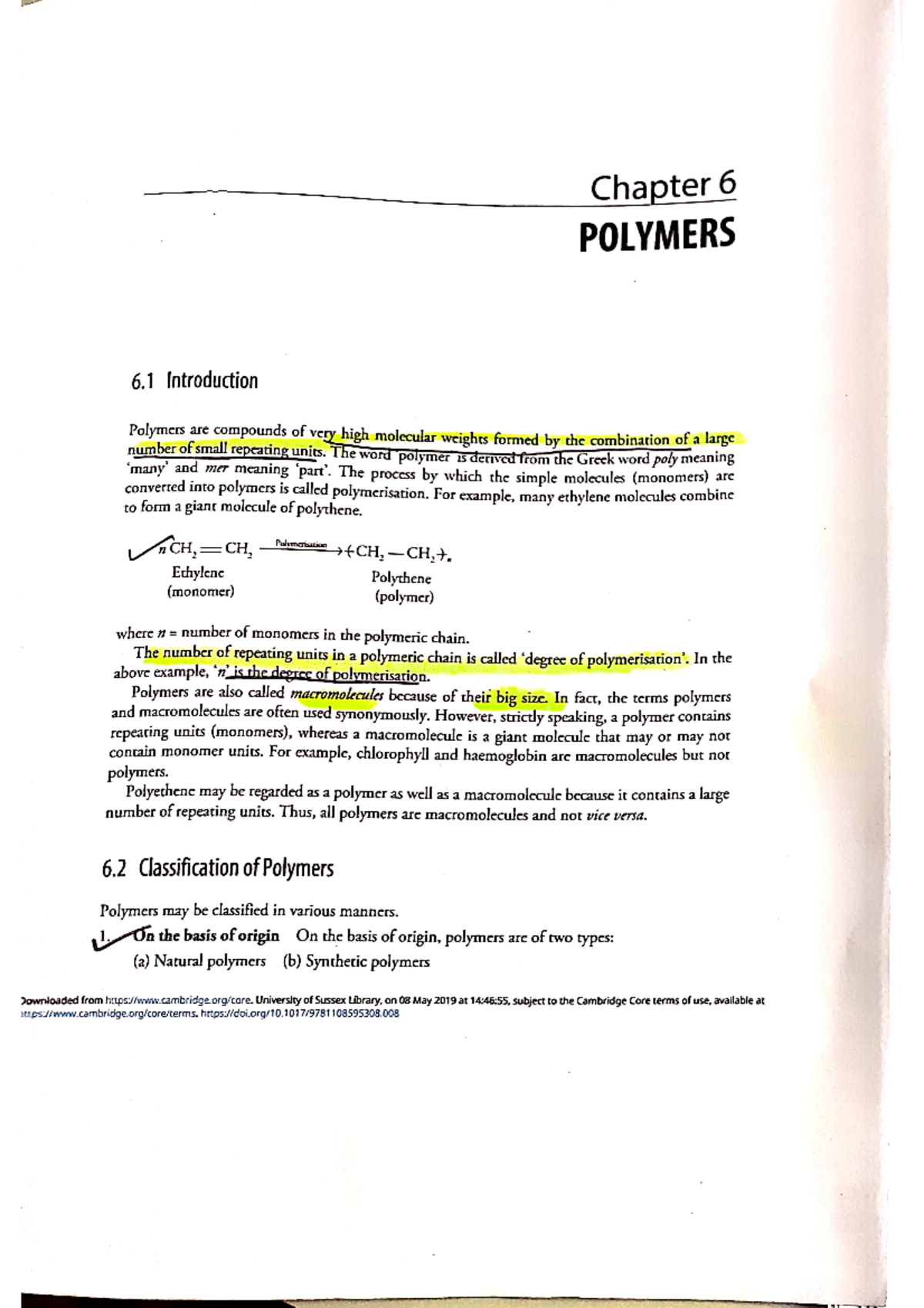 Polymer - FOR POYMER UNIT 2 - Chapter 6 POLYMERS 6 Introduction Polymers are compounds of very ...
