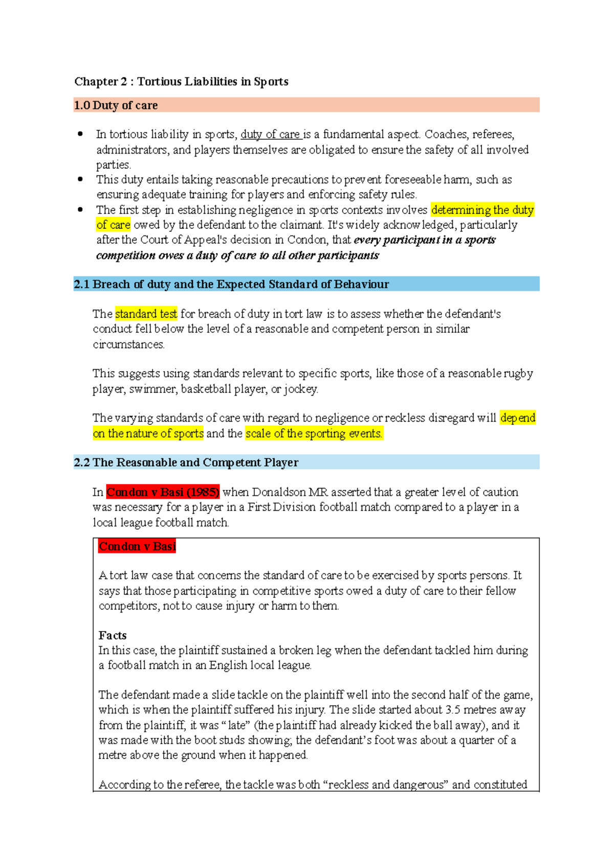 Tortious Liabilities in Sports: Duty of Care & Negligence Overview ...