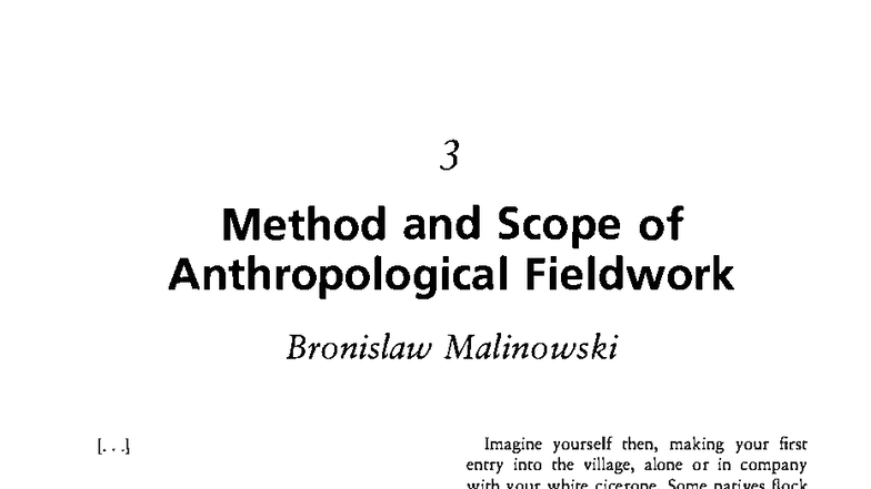 Method and Scope of Anthropological Fieldwork (ANTH 101) by Bronislaw ...