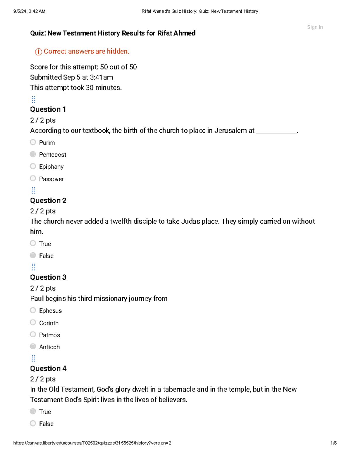 Quiz: NT History Results and Answers Analysis for Students - Studocu