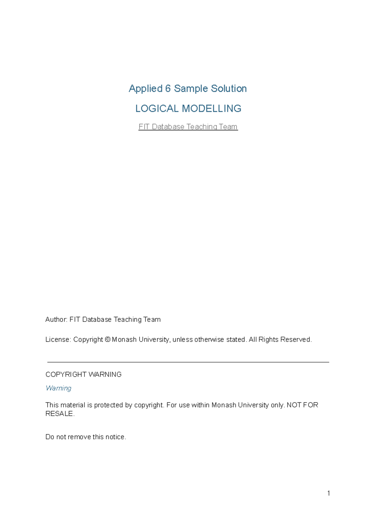 FIT Database Case Study: Logical Modeling Sample Solution - Studocu